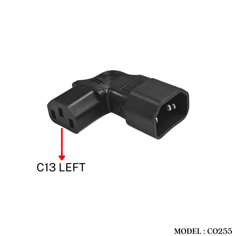 CO255 C14 MALE TO C13 FEMALE L SHAPE LEFT ANGLE CONVERTER - Kameha.com.my